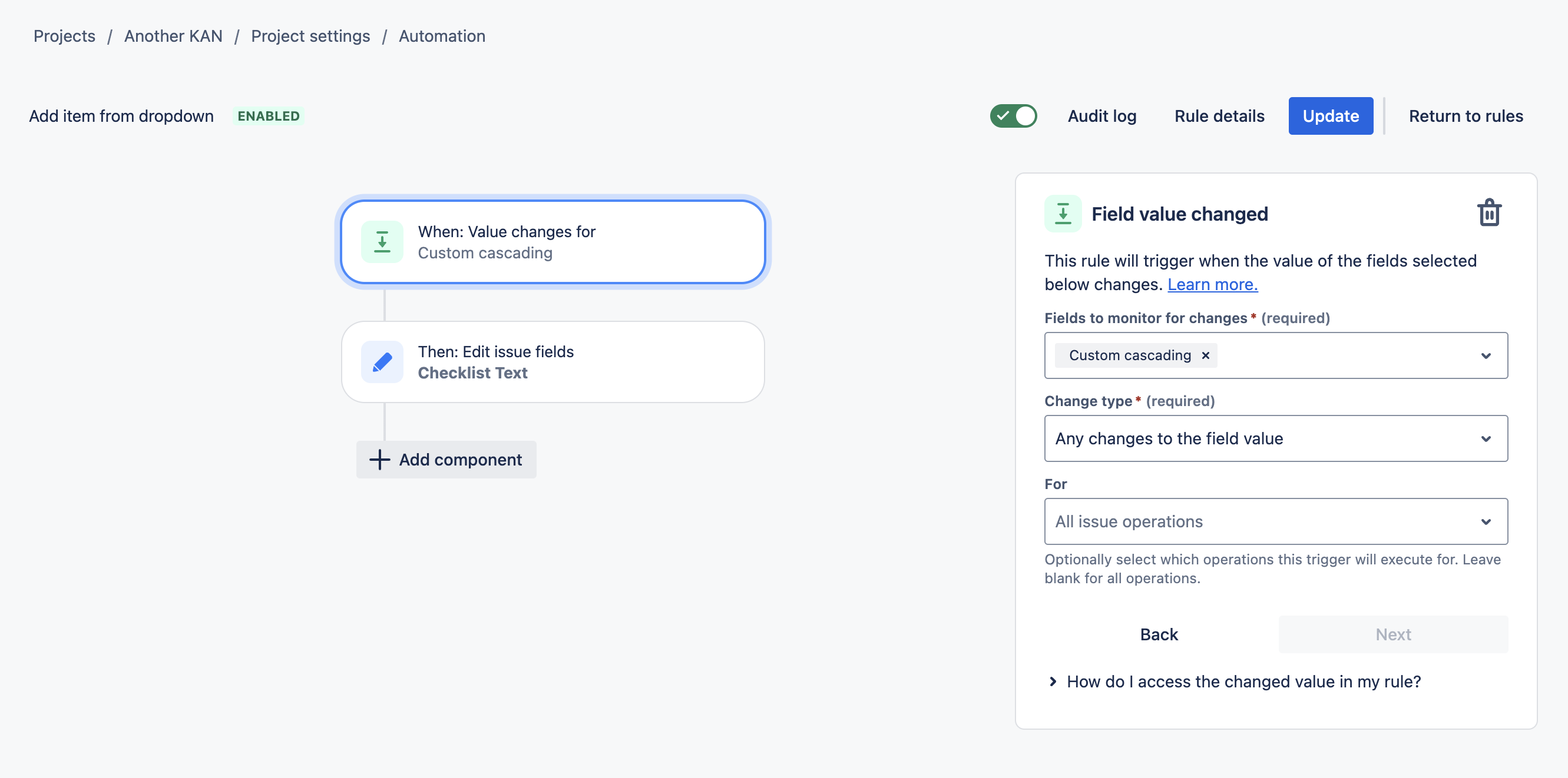Create Checklist Item from Dropdown Selection