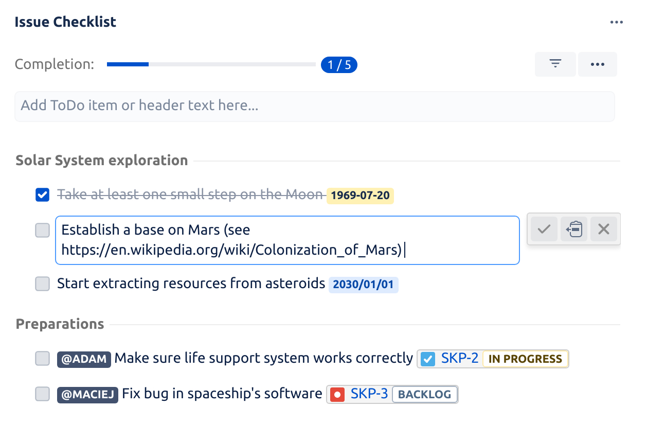 Checklist Items