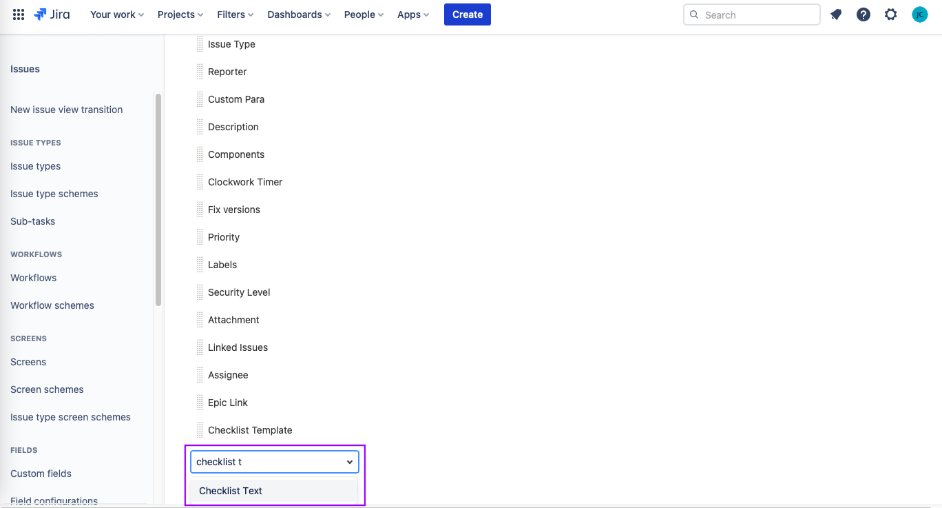 Adding Checklists to Create and Transition Screens