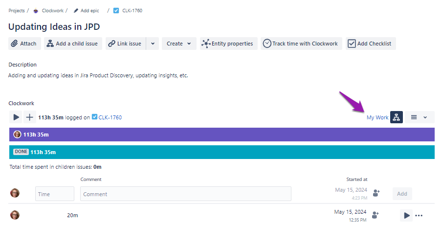My Work - Timesheet & Calendar views