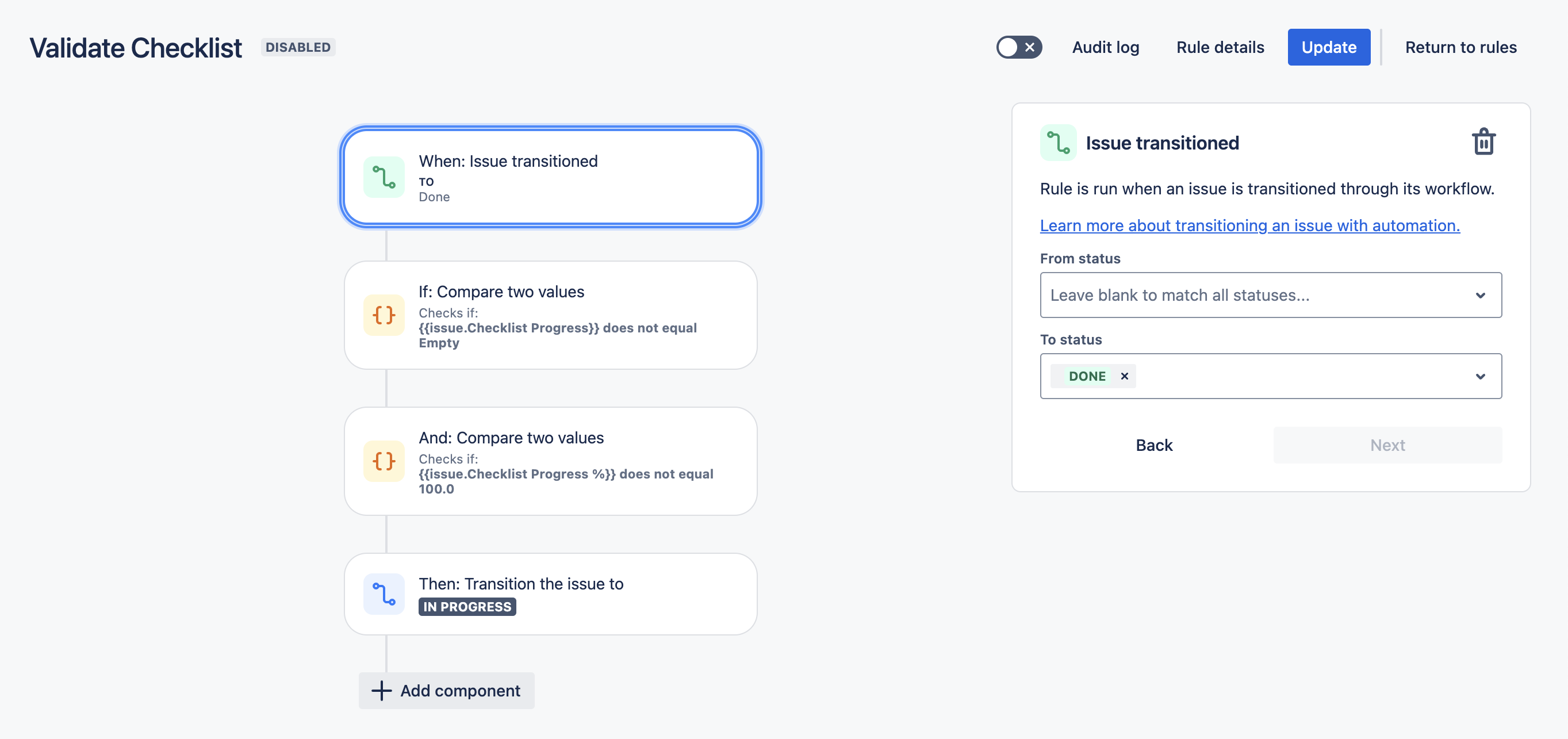 Validate Checklist Complete - Team Managed Projects