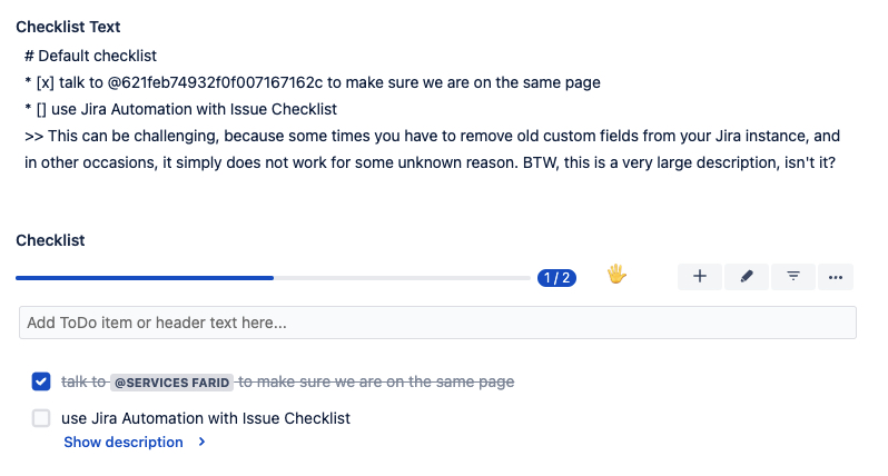 Checklist Text & Checklist Text (view-only)