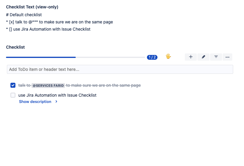 Checklist Text & Checklist Text (view-only)