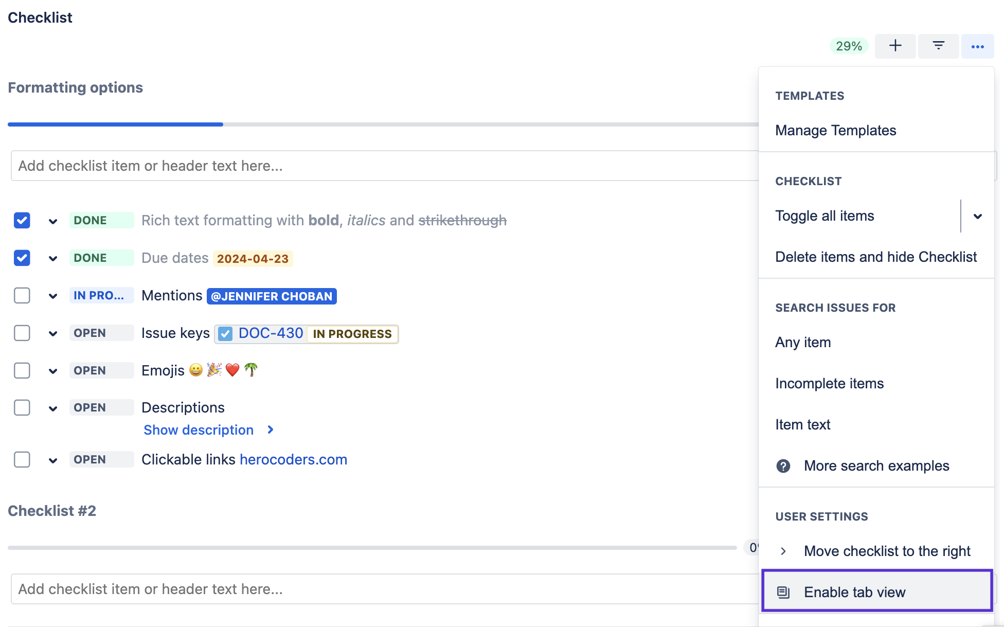 Checklist View Mode (Vertical vs Tab)