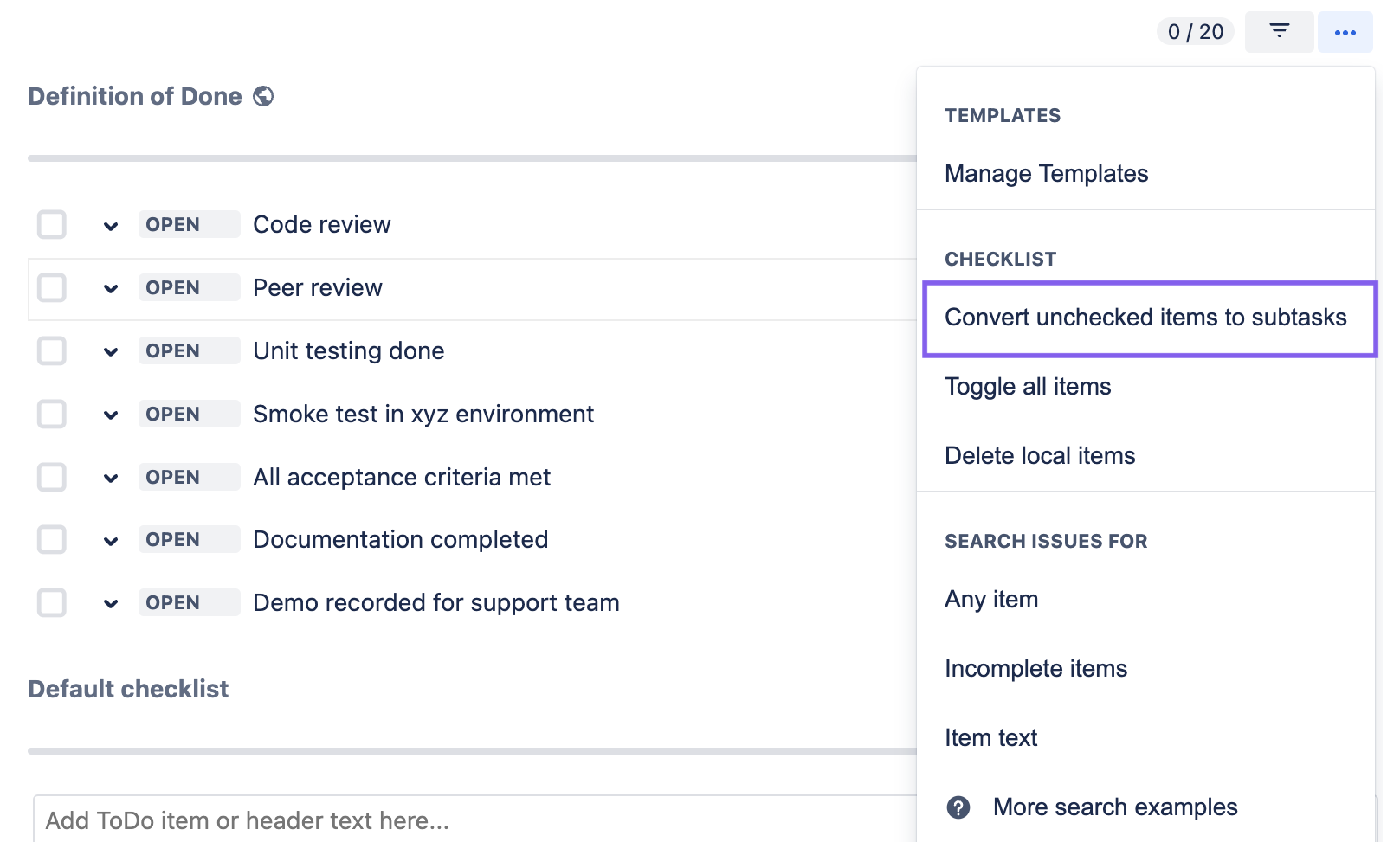 Jira Action Items