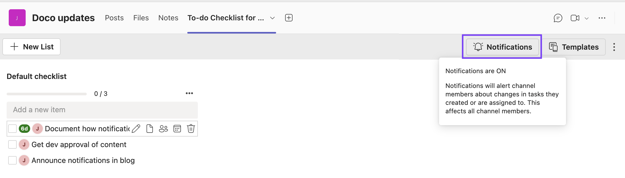Checklist Notifications